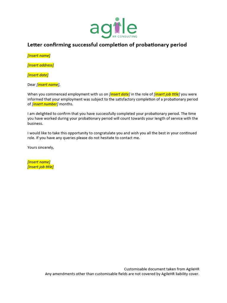 Letter Confirming Successful Completion of Probationary Period | PDF