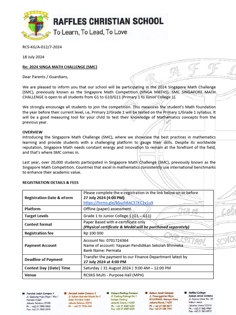 A-012-2024 SINGA MATH CHALLENGE (SMC) | PDF
