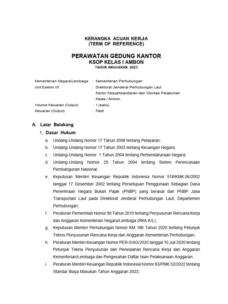Kak Pemeliharaan Gedung Kantor 2023 | PDF