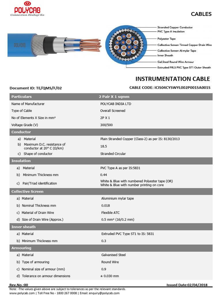 Polycab 2 Pair 1 sqmm Instrumentation Cable | PDF | Electrical ...