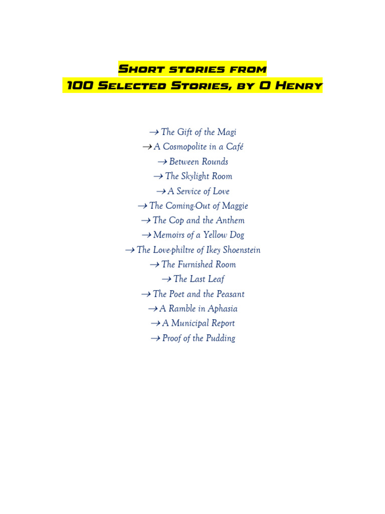 O Henry - 100 Selected Stories | PDF