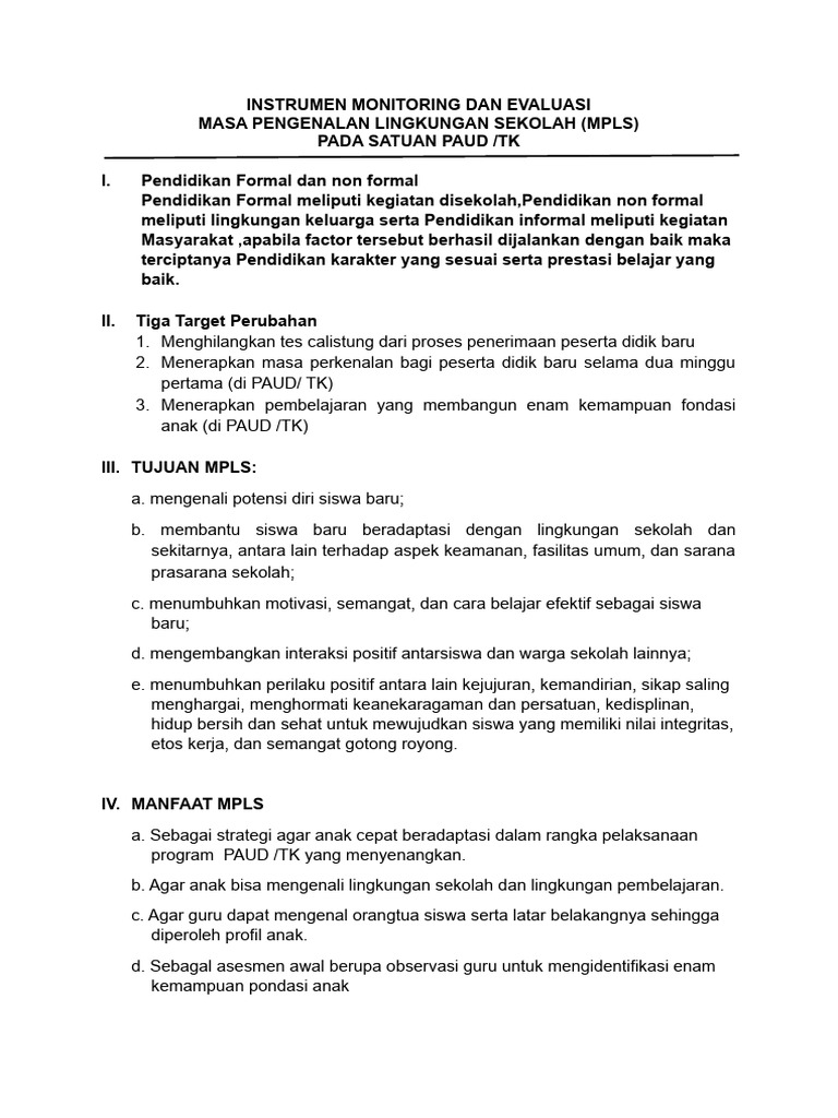 Instrumen Monev MPLS Bunda PAUD | PDF
