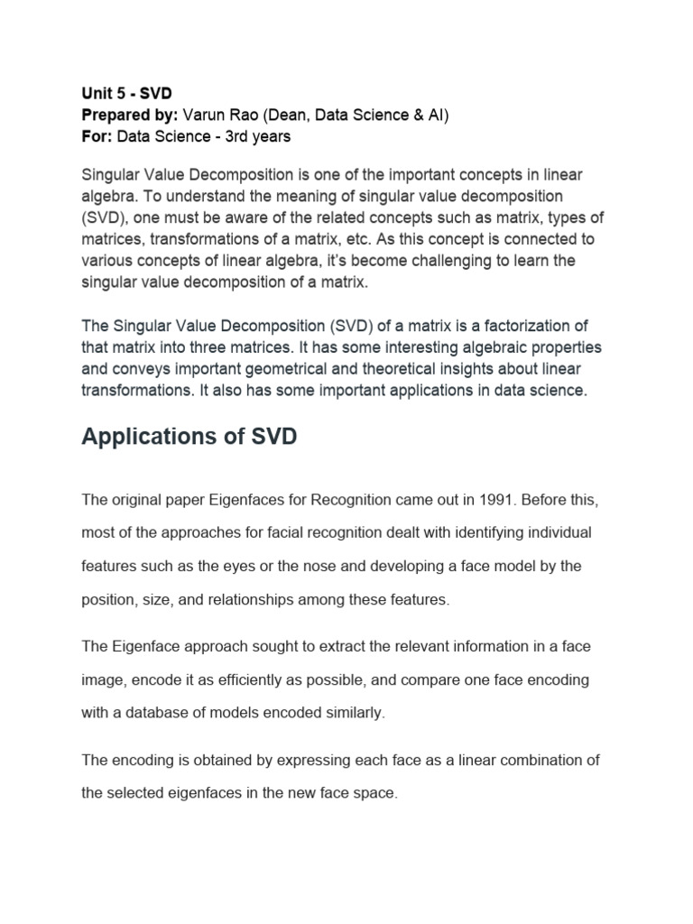 U5 - SVD - 5th sem - DS | PDF | Matrix (Mathematics) | Algebra