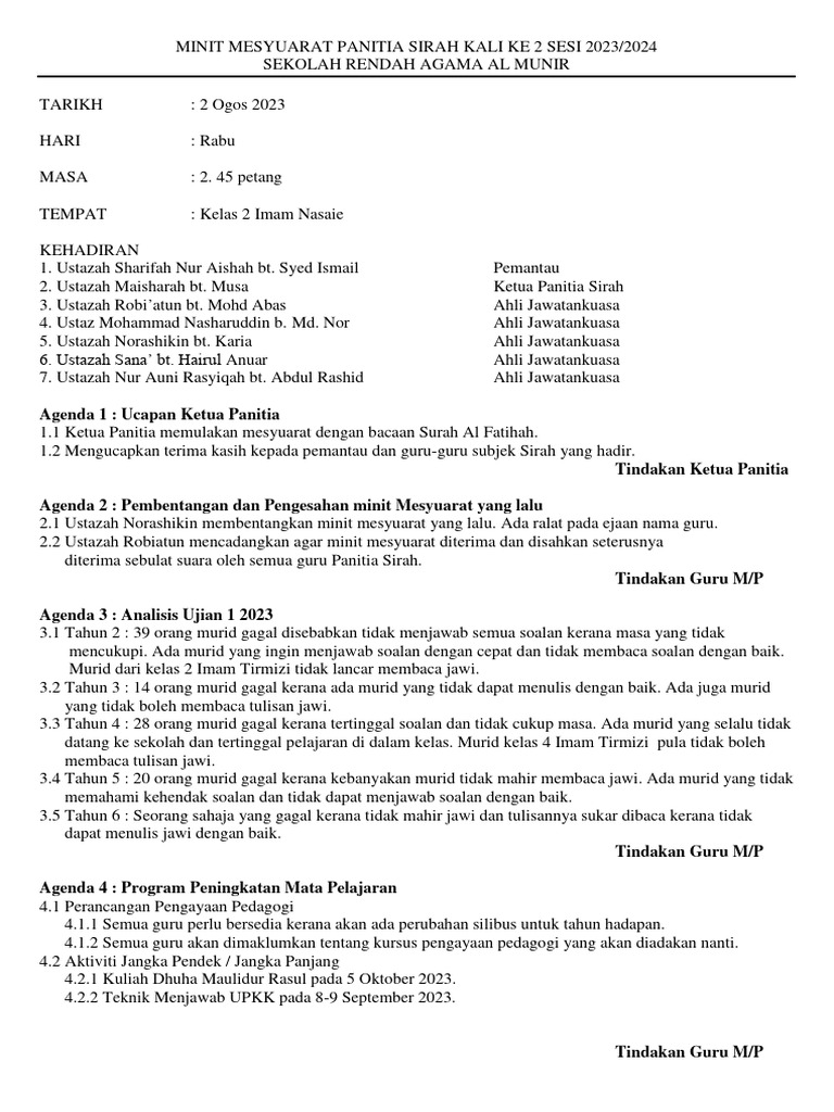 Minit Mesyuarat Panitia Sirah Kali Ke2 2023-1 | PDF | Karier & Perkembangan
