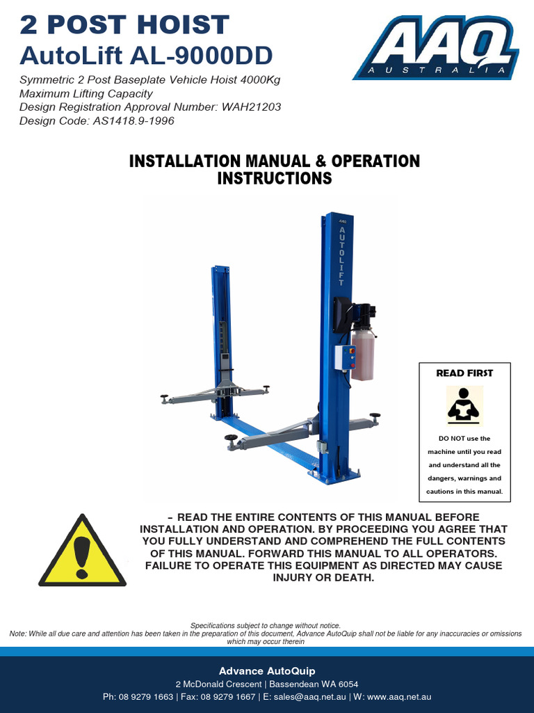 AutoLift AL-9000DD Installation Manual | PDF | Elevator | Pump