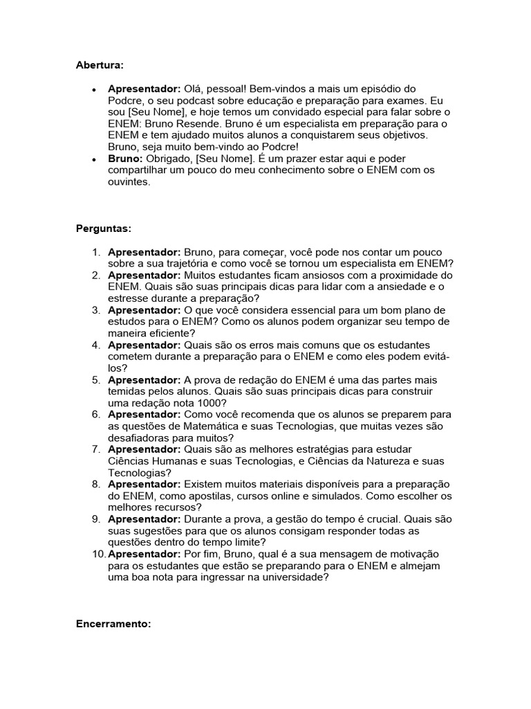 Dicas Essenciais para o ENEM com Bruno Resende | PDF