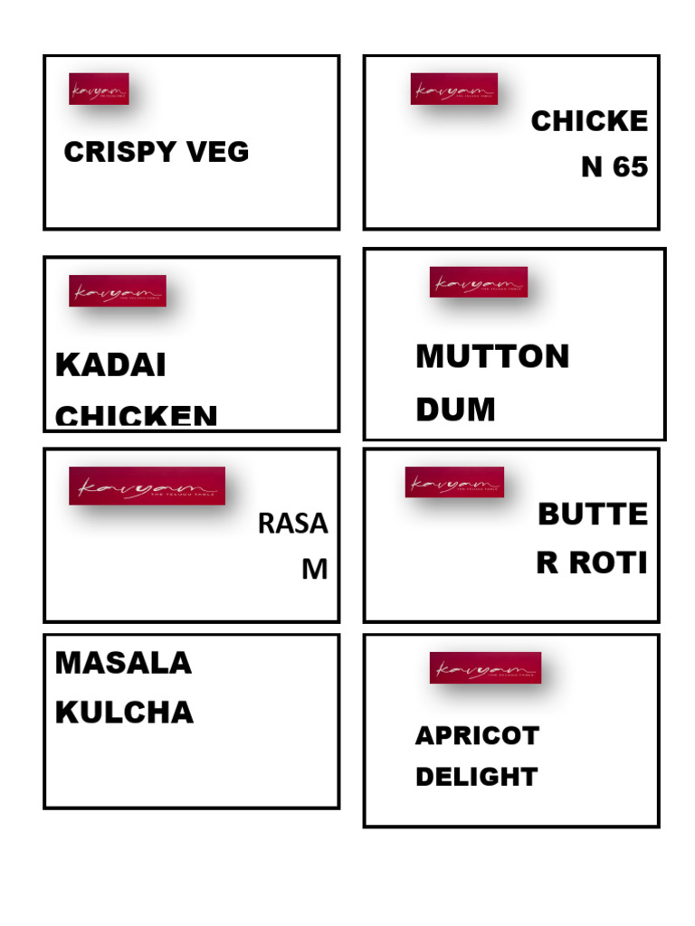 BUFFET TAGS-kavyam | PDF