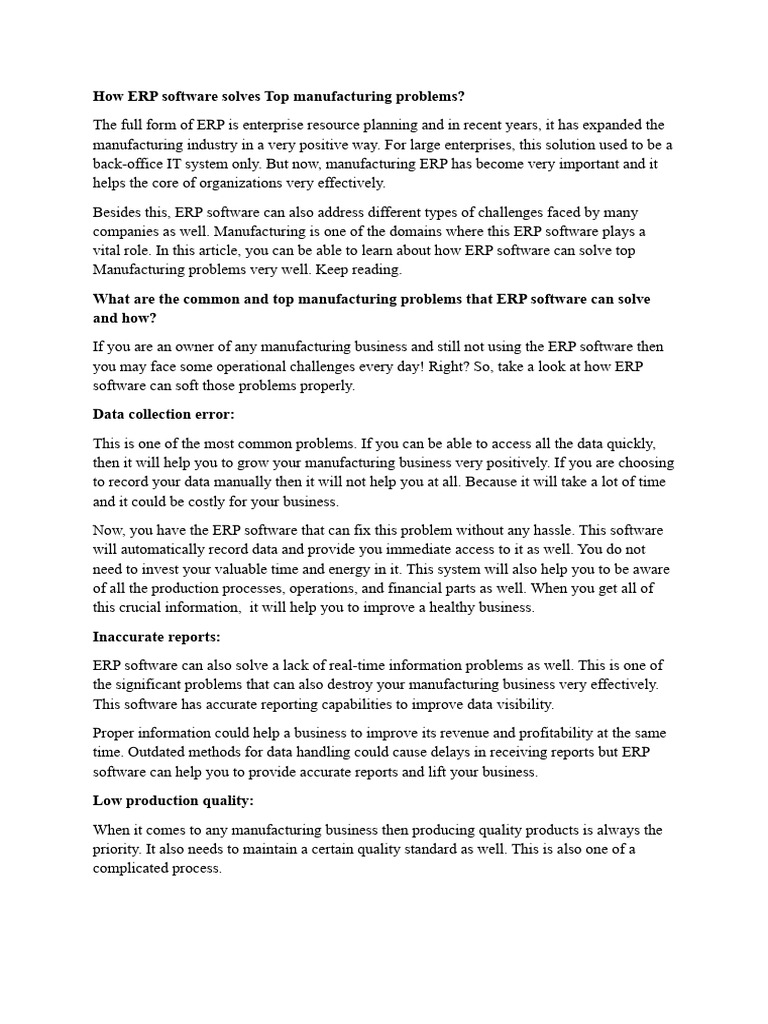 700 Word - How ERP Software Solves Top Manufacturing Problems | PDF | Enterprise Resource ...