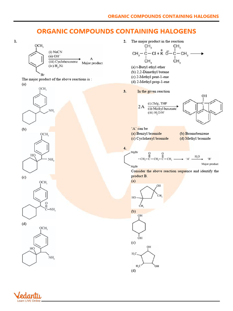 JEE Main Organic Compounds Containing Halogens Practice Paper With ...
