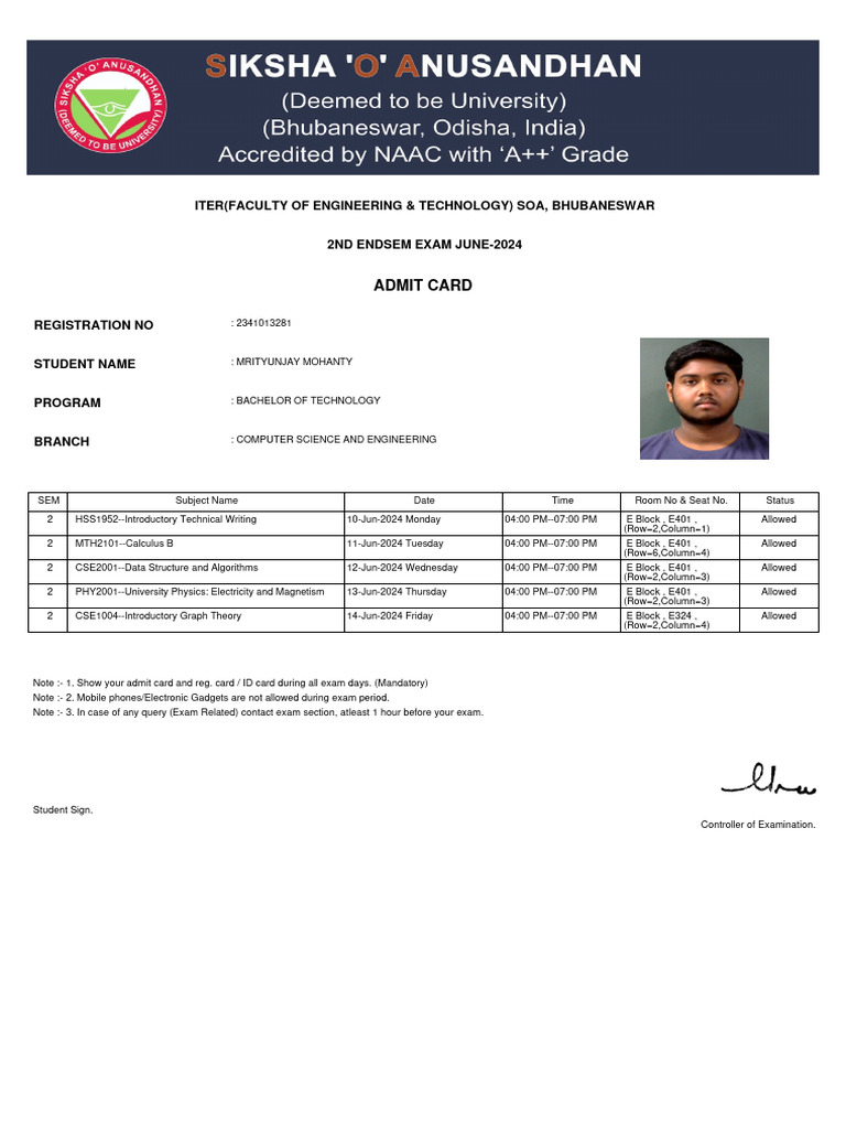 Soa Admit Card | PDF