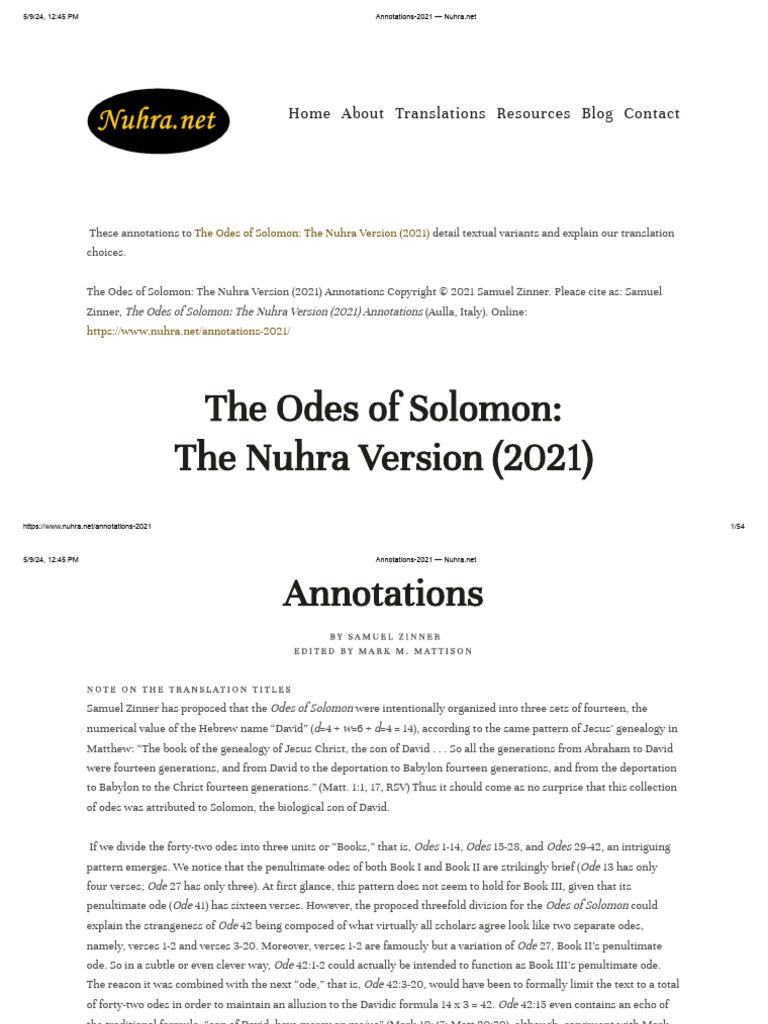The Odes of Solomon: The Nuhra Version | PDF | Septuagint | Bible