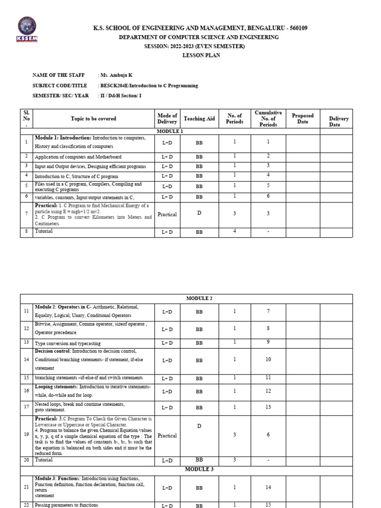 C Programming Course Outline | PDF | String (Computer Science) | Pointer (Computer Programming)