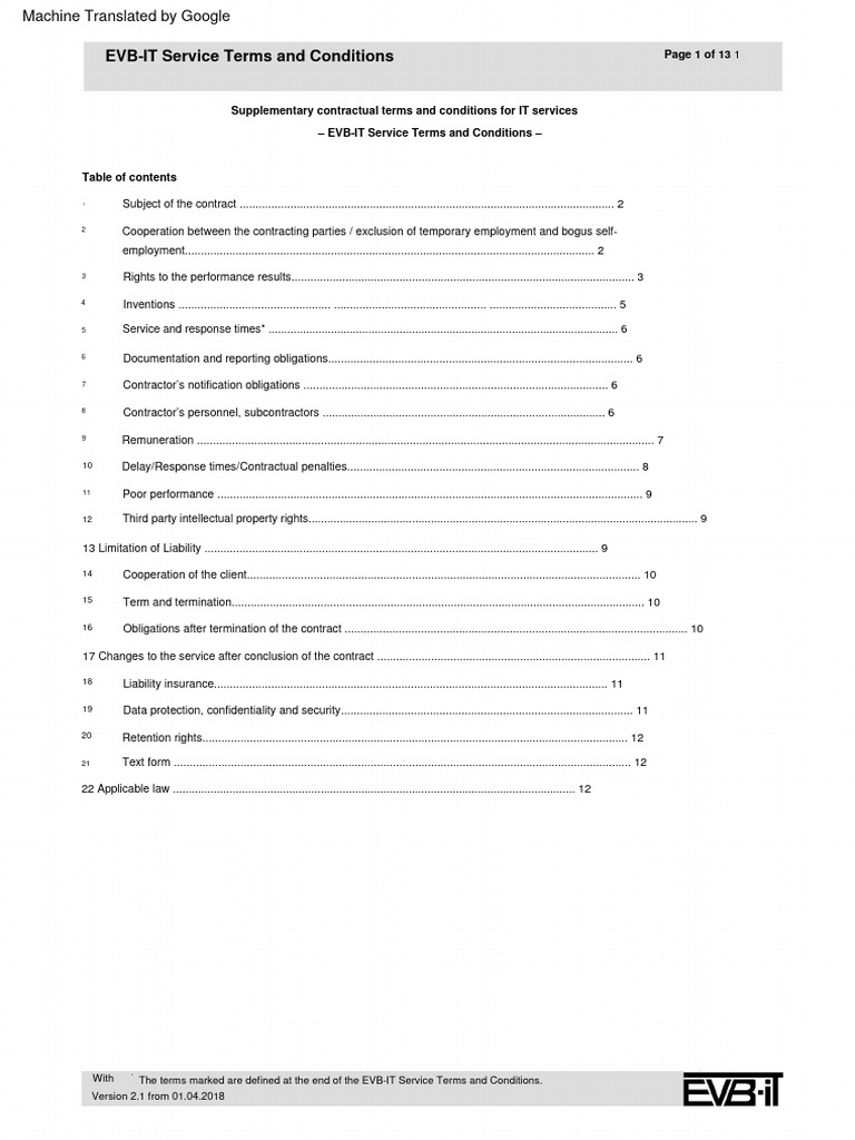 EVB-IT Service Terms Overview | PDF | Employment | Legal Liability