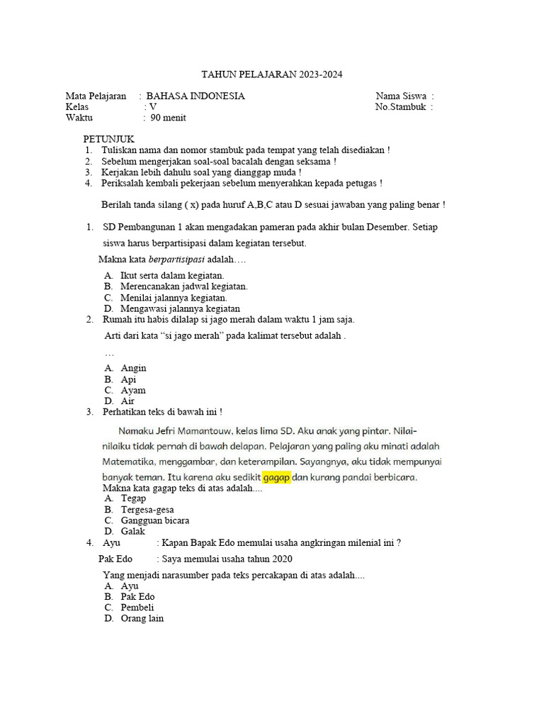 ..Soal Bhs Indonesia | PDF