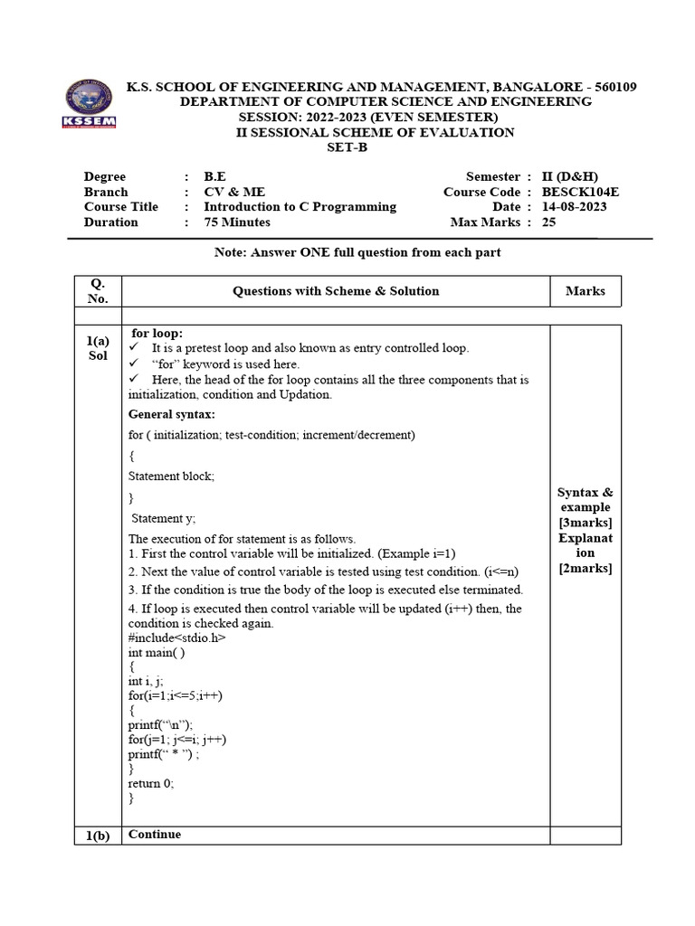 2022 Ia2 Setb Scheme Of Evaluation C Pdf Integer Computer Science Parameter Computer