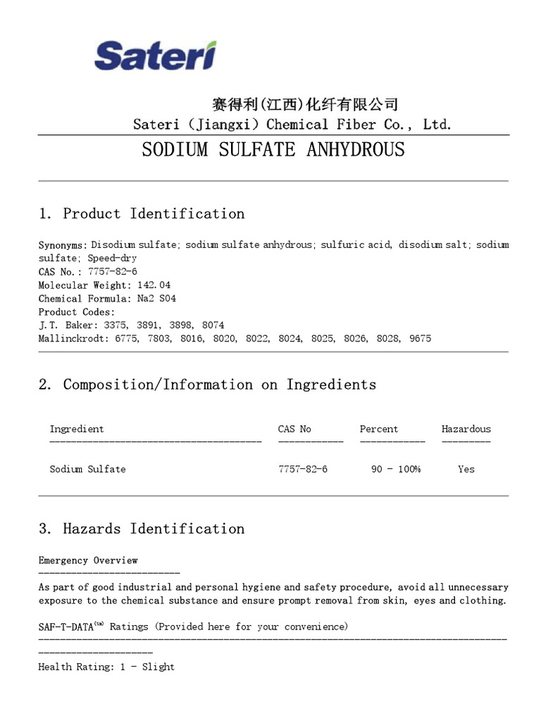 9.glauber Salt-Sateri Sds | PDF | Personal Protective Equipment ...