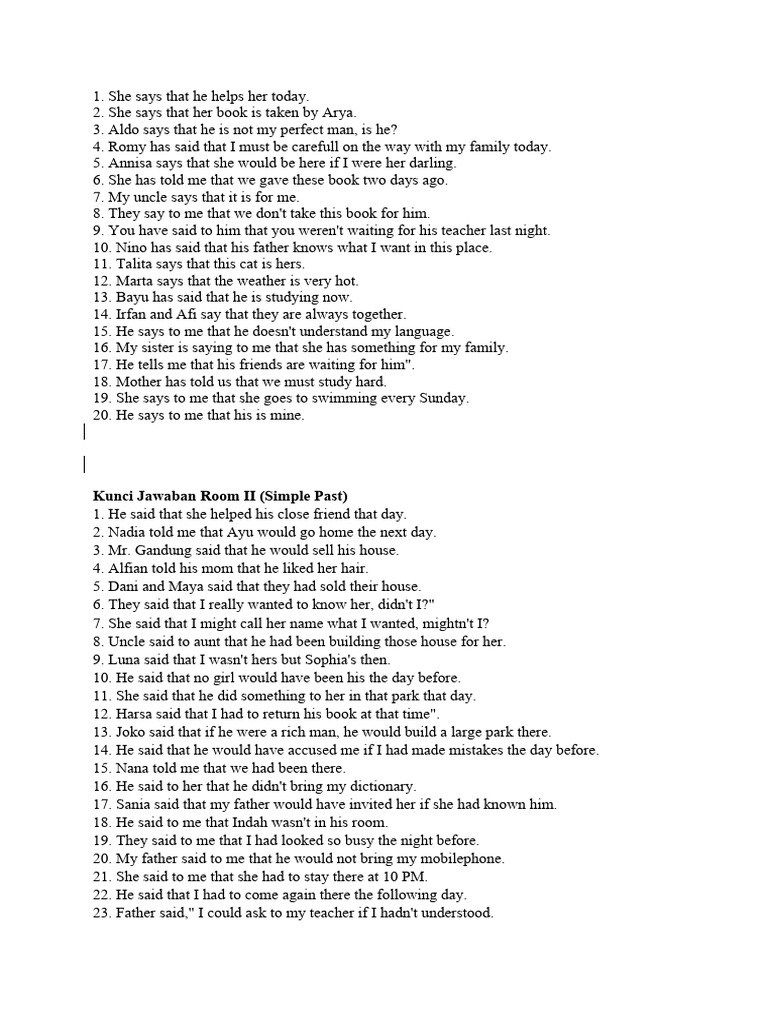 Reported Speech Examples and Answers | PDF