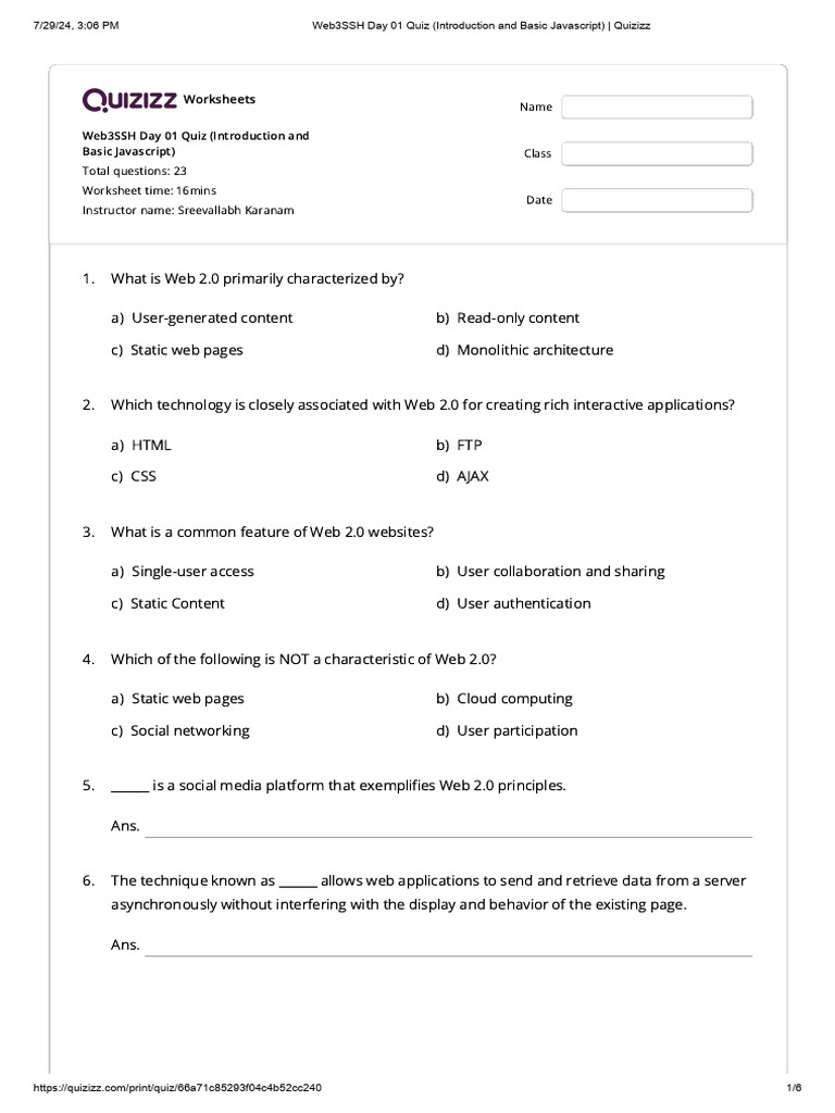 Web3ssh Day 1 Basic Assessment Quiz | PDF | World Wide Web | Internet & Web