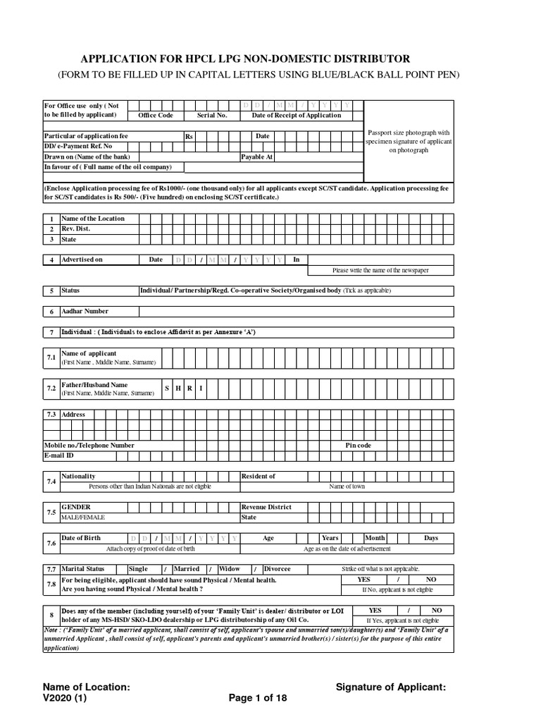 HPCL LPG Non-Domestic Distributor Application | PDF | Charitable Organization | Affidavit