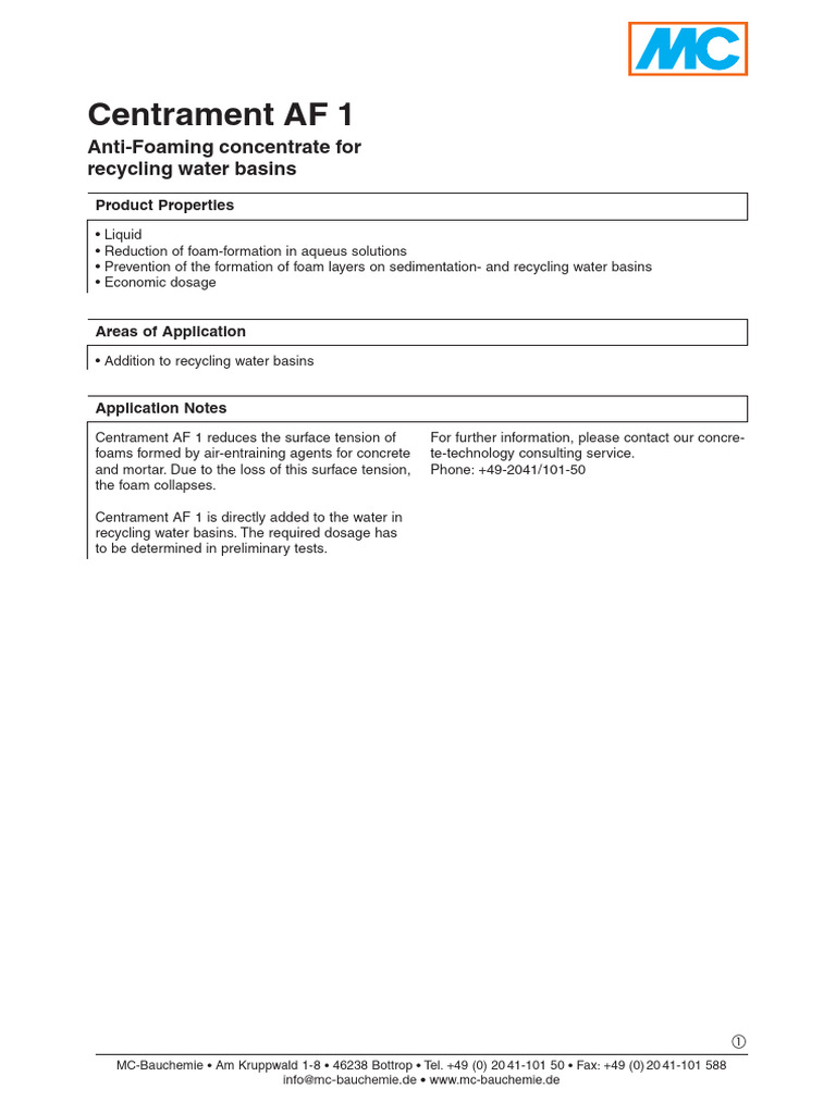 Centrament AF 1 | PDF | Foam | Water
