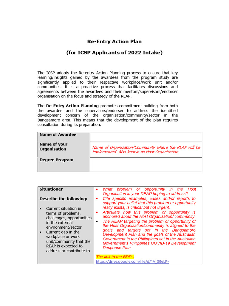 Annotated Reap Template For Icsp Applicants 2022 Intake | PDF | Policy ...