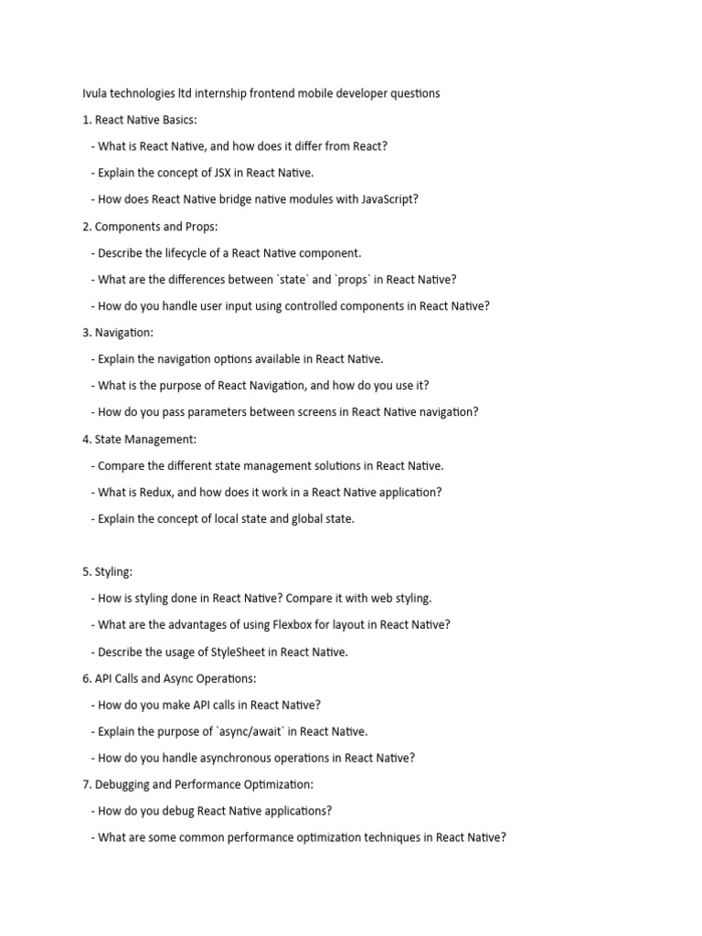 React Native Internship Prep Guide | PDF | Mobile App | Application Software