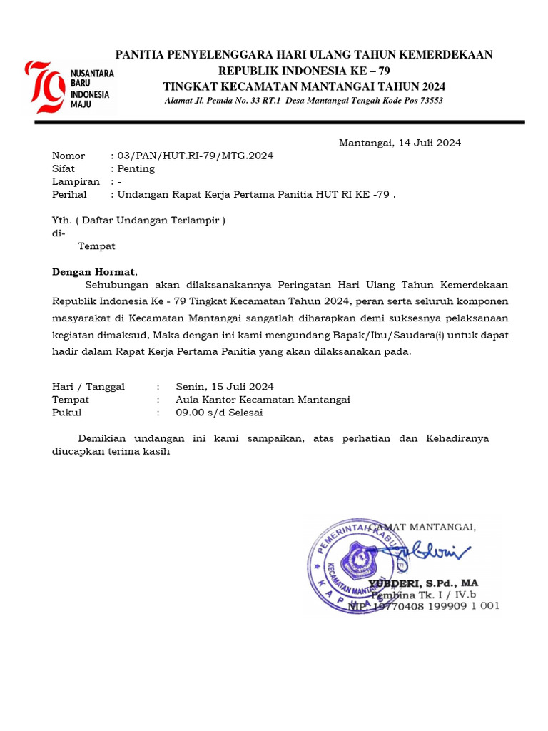 Undangan Rapat Panitia Hut Ri Ke 79 Tahun 2024 New | PDF | Ilmu Sosial | Perjalanan