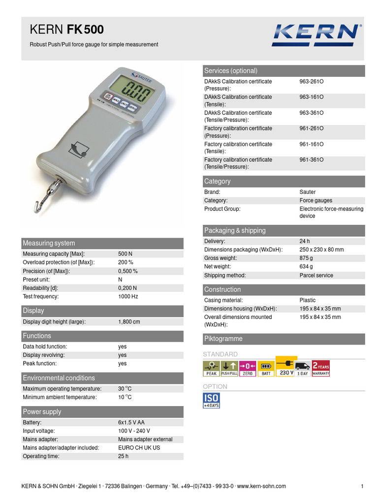 Sauter FK500 Dynamometer | PDF | Calibration | Mains Electricity