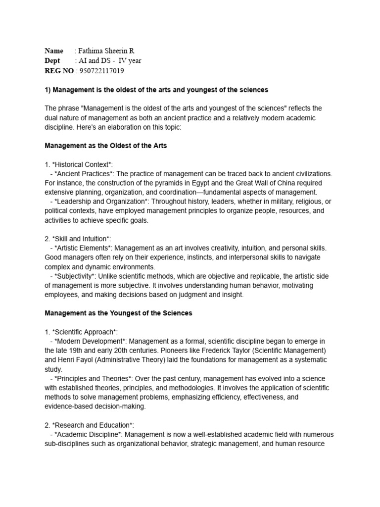 Pom Assignment Fathima Sheerin R | PDF | Science | Statistics