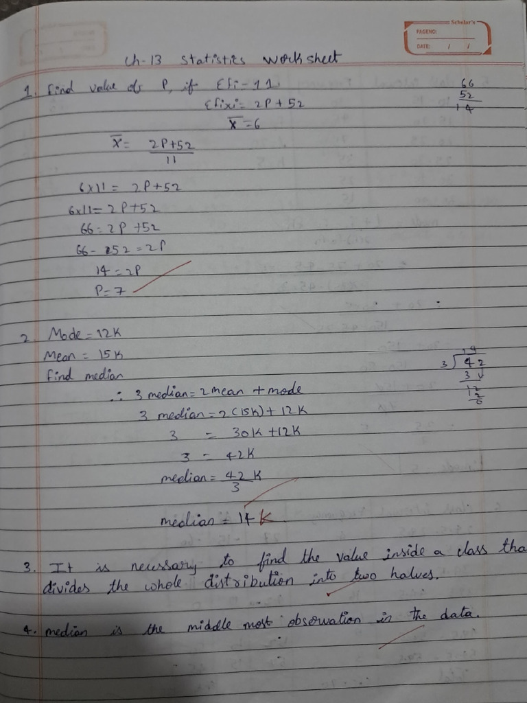 Math Chapter 13-Statistics Worksheet Key | PDF
