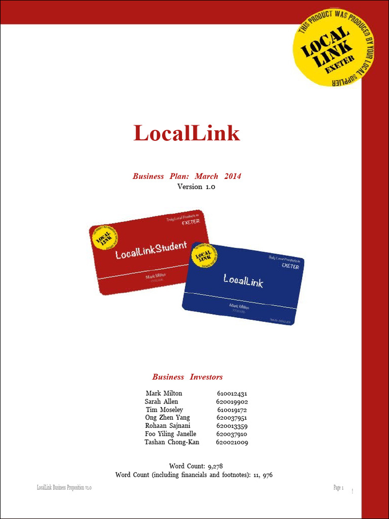 Business Plan LocalLink v1.0 | PDF | Strategic Management | Brand