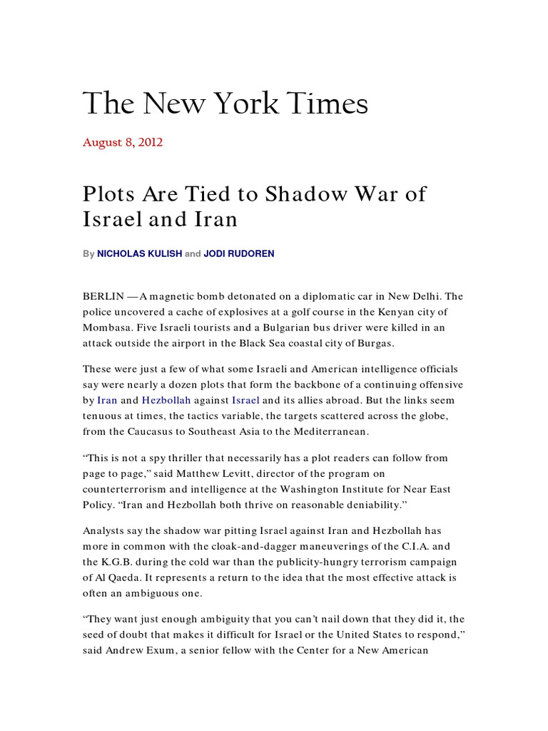 Plots Are Tied To Shadow War | PDF | Hezbollah | International Relations
