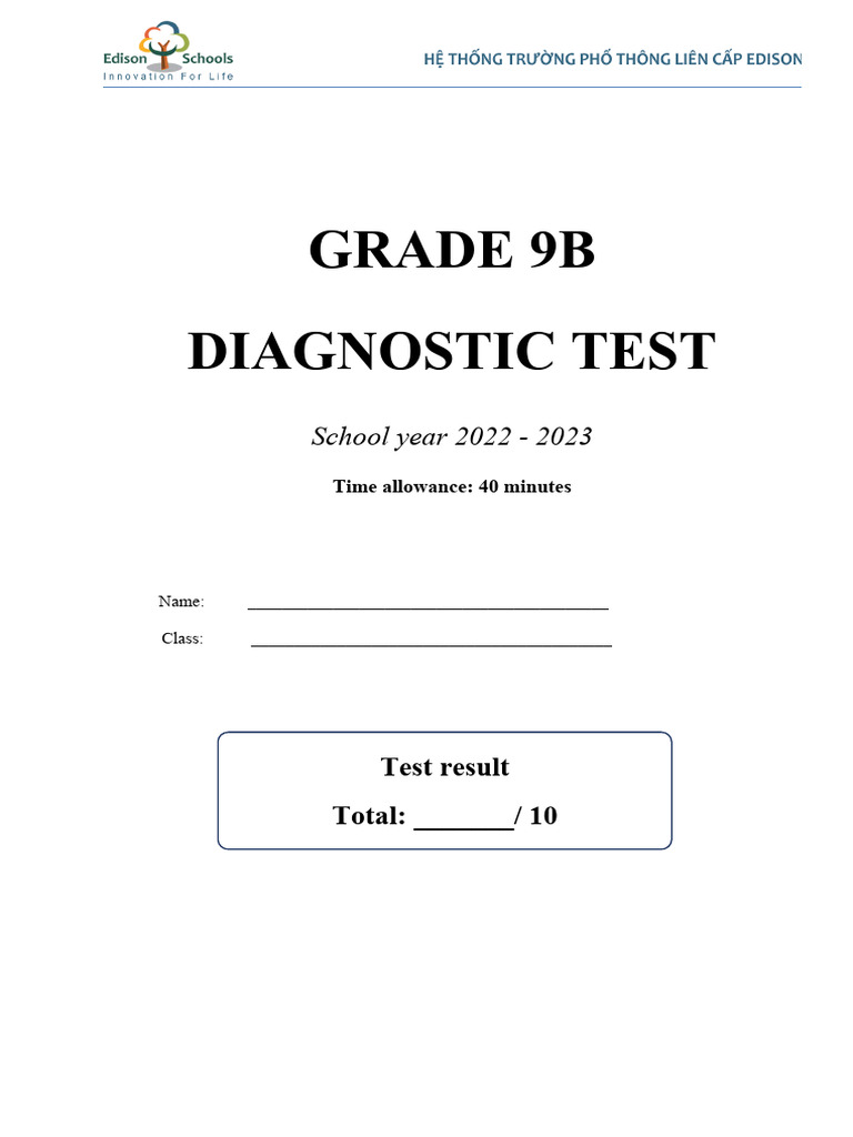 Grade 9b - Diagnostic Test | PDF