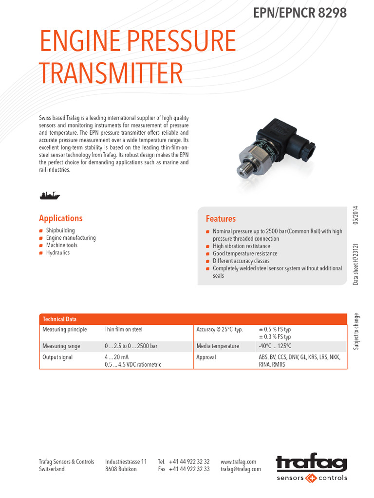 Trafog 8298-Epn-Epncr-Engine-Pressure-Transmitter-Spec-1 | PDF | Electrical Connector | Pressure ...