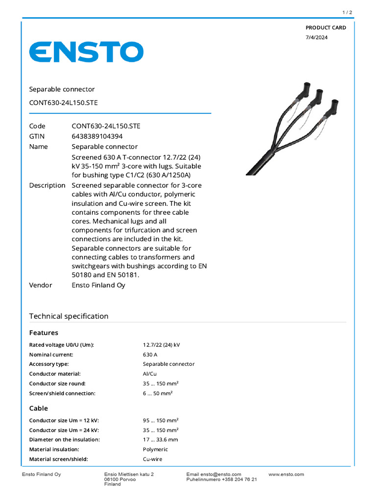 Cont630-24l150 Ste | PDF | Electrical Connector | Insulator (Electricity)