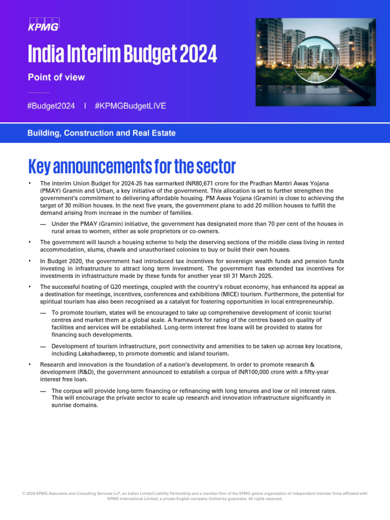Building Construction and Real Estate Pov India Interim Budget 2024 | PDF | Economies