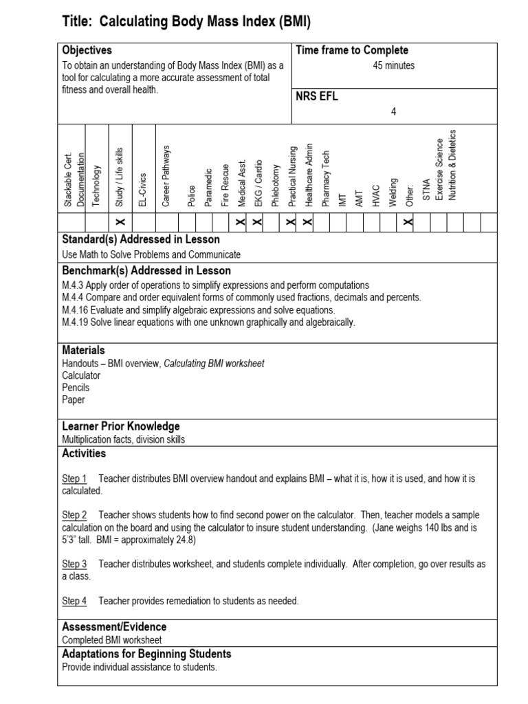 Calculating Body Mass Index | PDF | Body Mass Index | Obesity