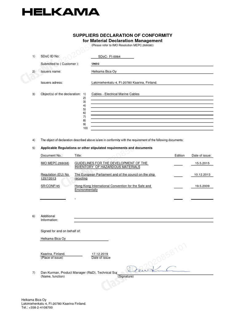 NK001 - 2019.12.17 - Material Declaration - SDoC-MD-FI-0064 | PDF ...