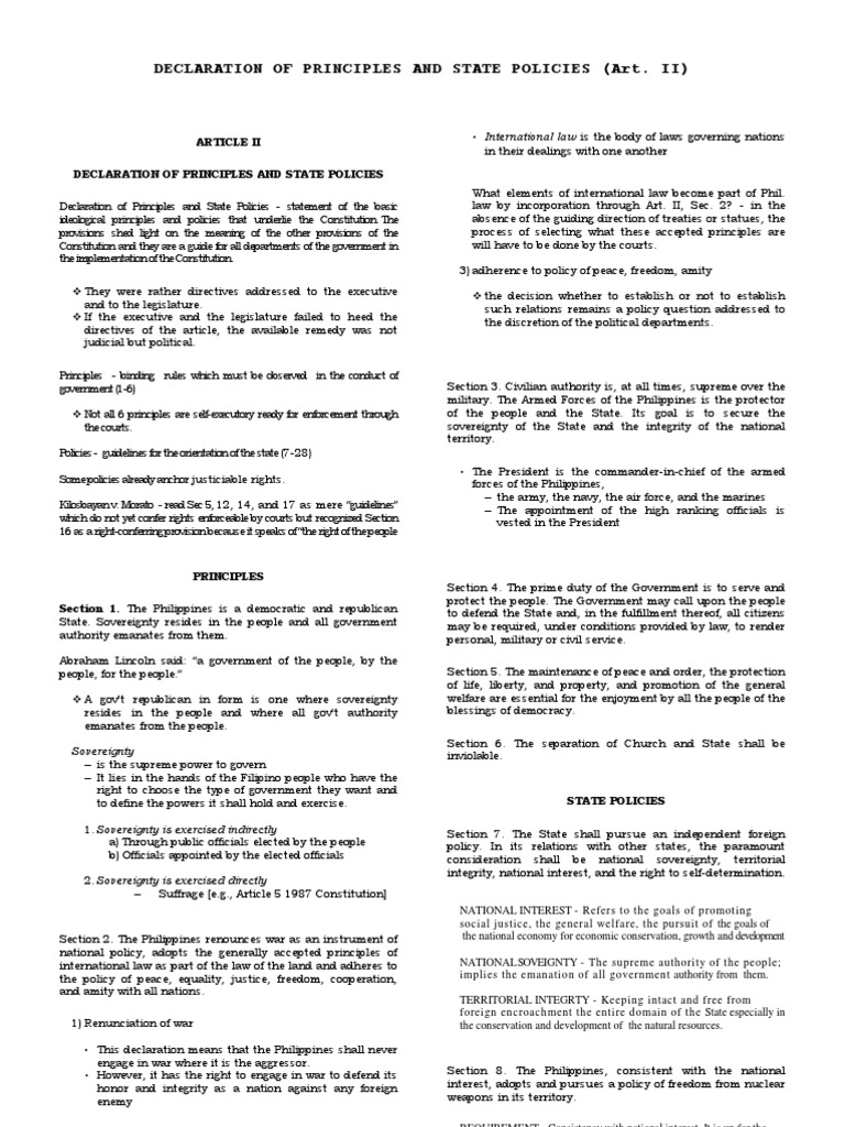 Declaration of Principles and State Policies | Legal Personality ...