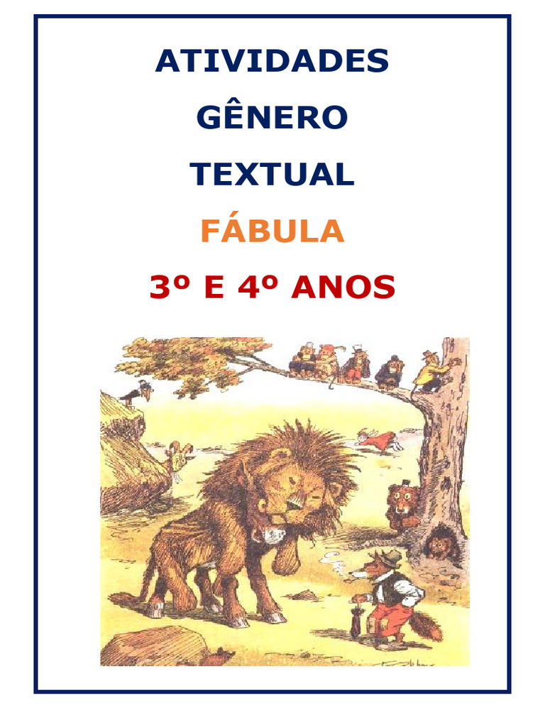 Atividade Gênero Textual Fábula 3º e 4º Anos | PDF | Leão | Fábula