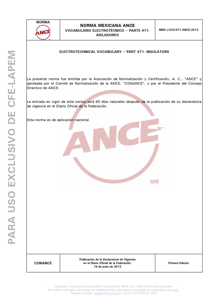 NMX-J-523-471-ANCE Vocabulario Aisladores | PDF | Aislador (Electricidad) | Comisión ...