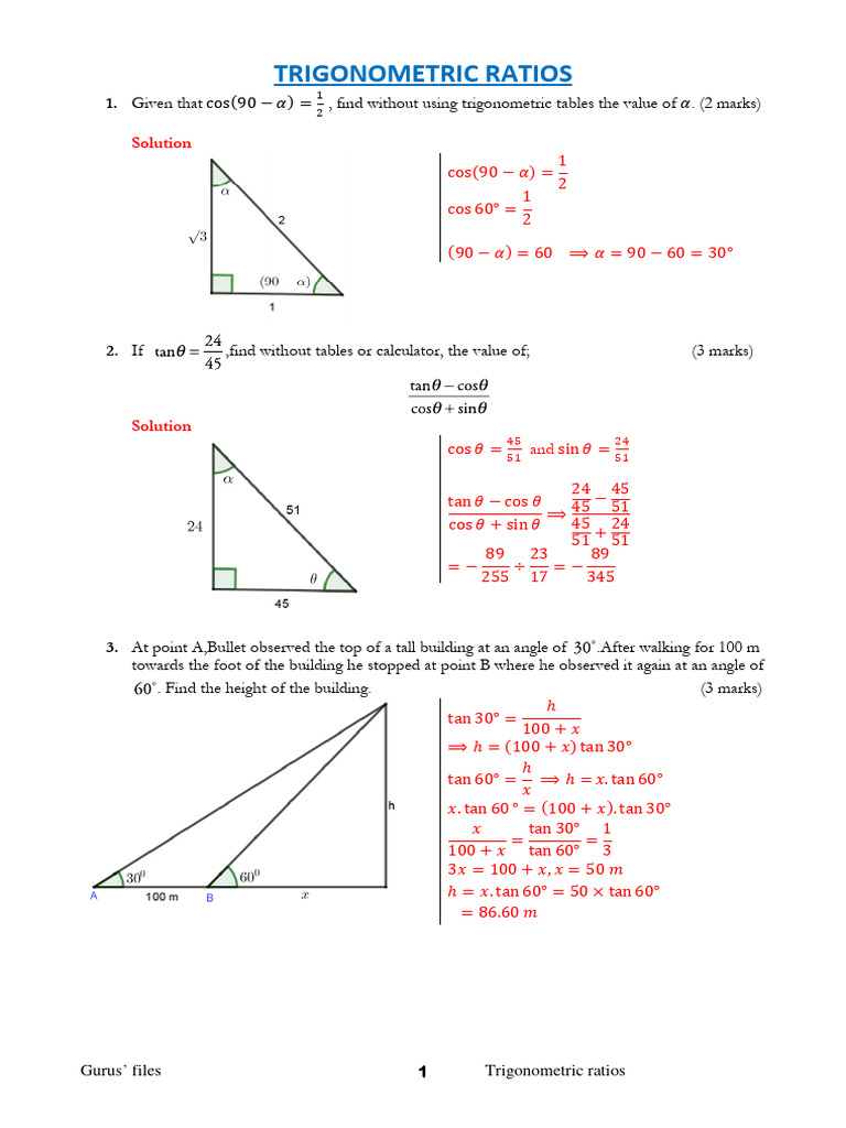 Trigonometric Ratios Q & A | PDF | Trigonometric Functions | Trigonometry