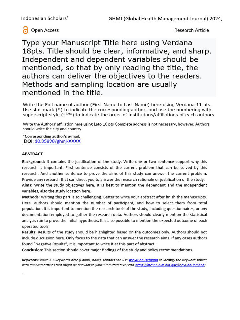 1. Template manuscript GHMJ 2024 | PDF | Detection Limit | Scientific Method