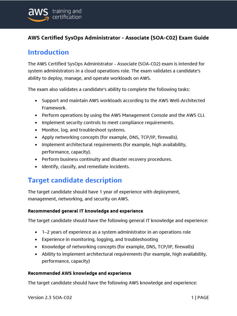 AWS Certified SysOps Administrator Associate - Exam Guide | PDF ...