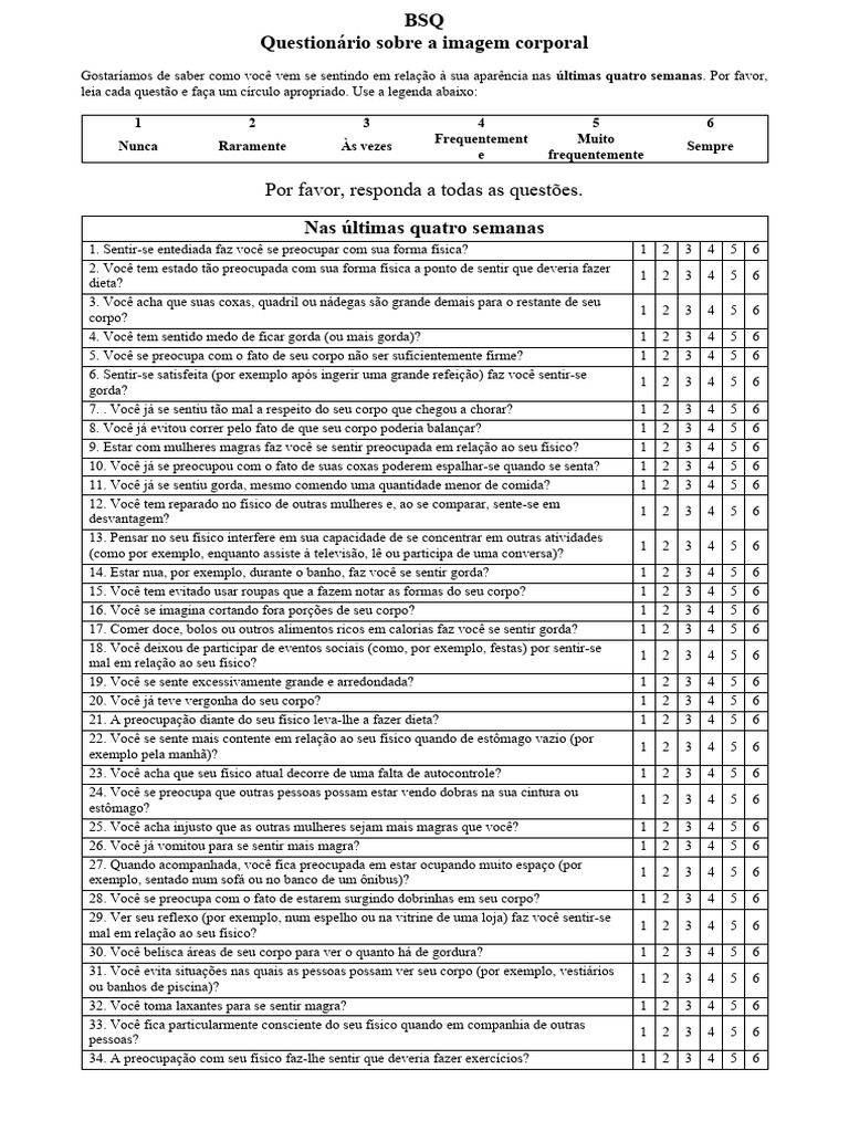 Avalia Imagem Corporal - BSQ | PDF