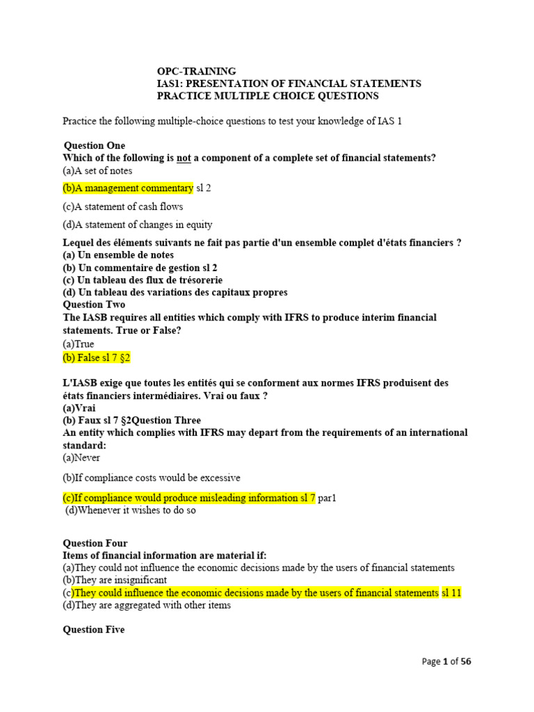 Ias Practice Multiple Choice Questions Corrige | PDF | Deferred Tax ...
