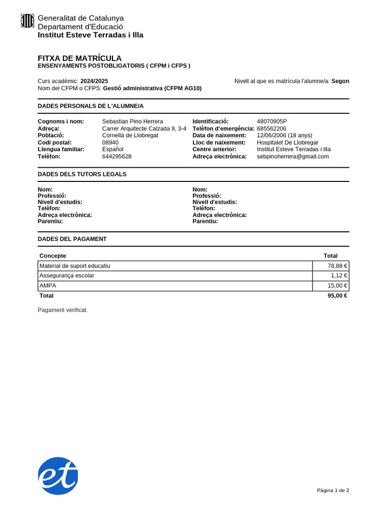 Fitxa Matricula | PDF