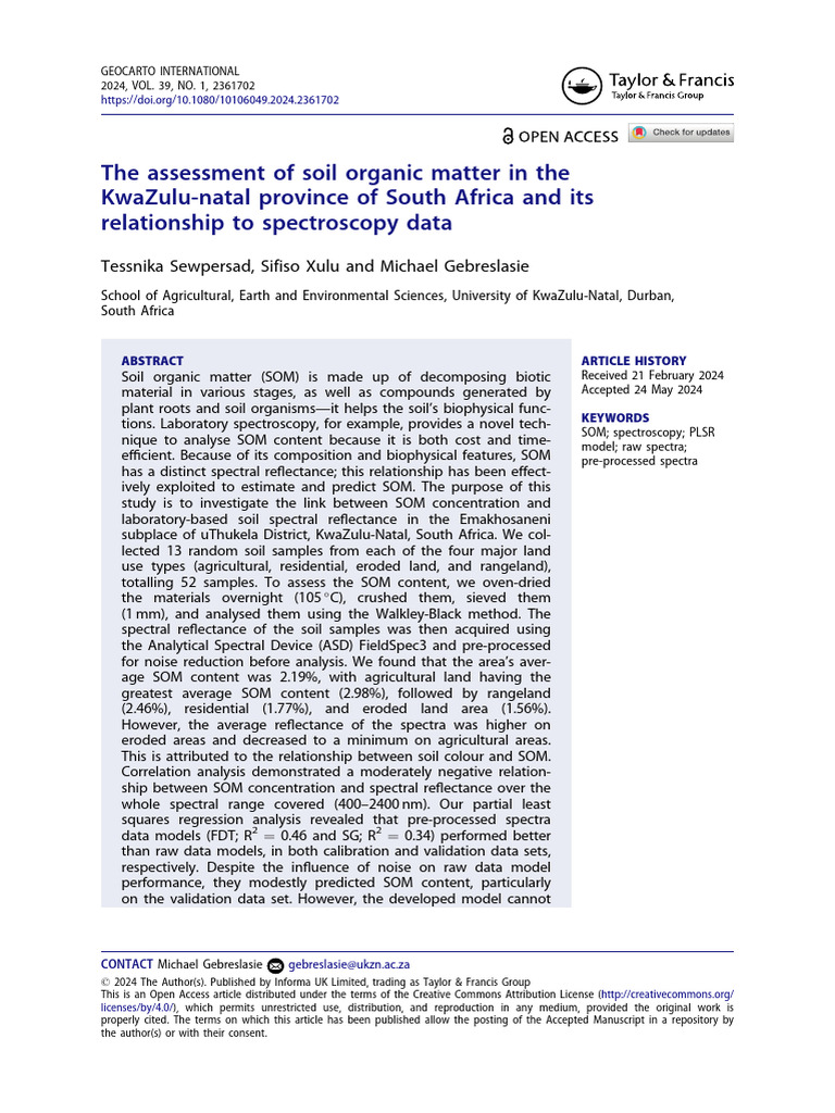 The Assessment of Soil Organic Matter in The KwaZu | PDF | Absorption Spectroscopy | Spectral ...