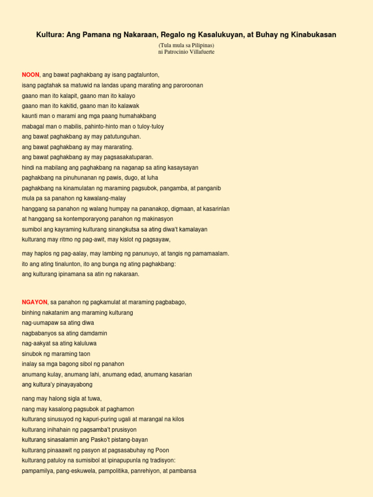 Kultura Ang Pamana NG Nakaraan, Regalo NG Kasalukuyan, at Buhay NG Kinabukasan | PDF