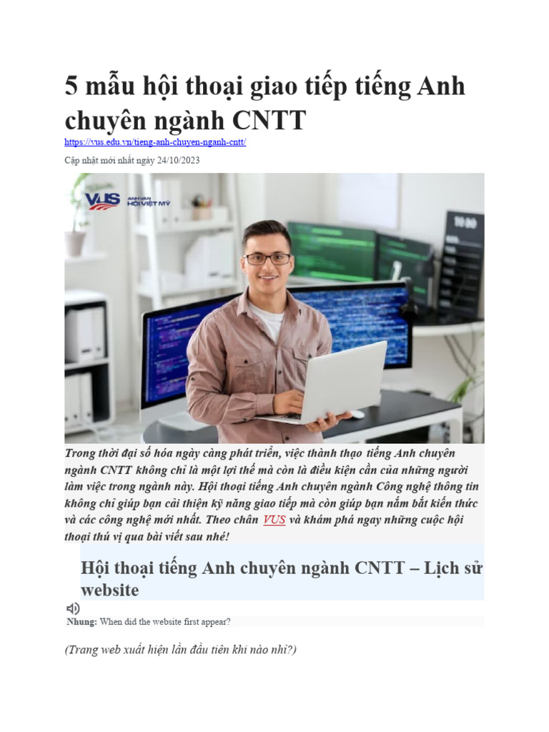5 mẫu hội thoại giao tiếp tiếng Anh chuyên ngành CNTT | PDF